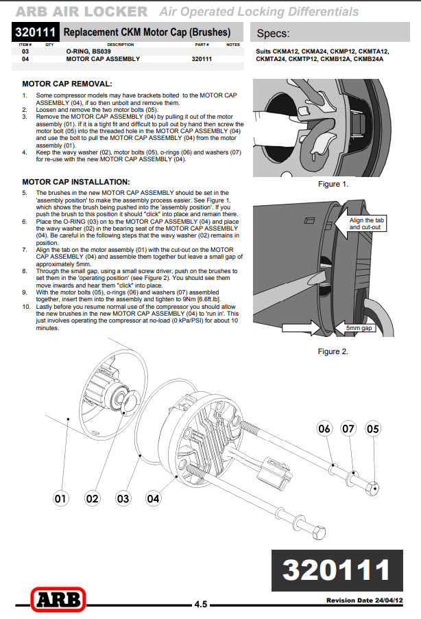320111 Brush Cap Motor Assembly Troubleshoot, Removal and Installation ...